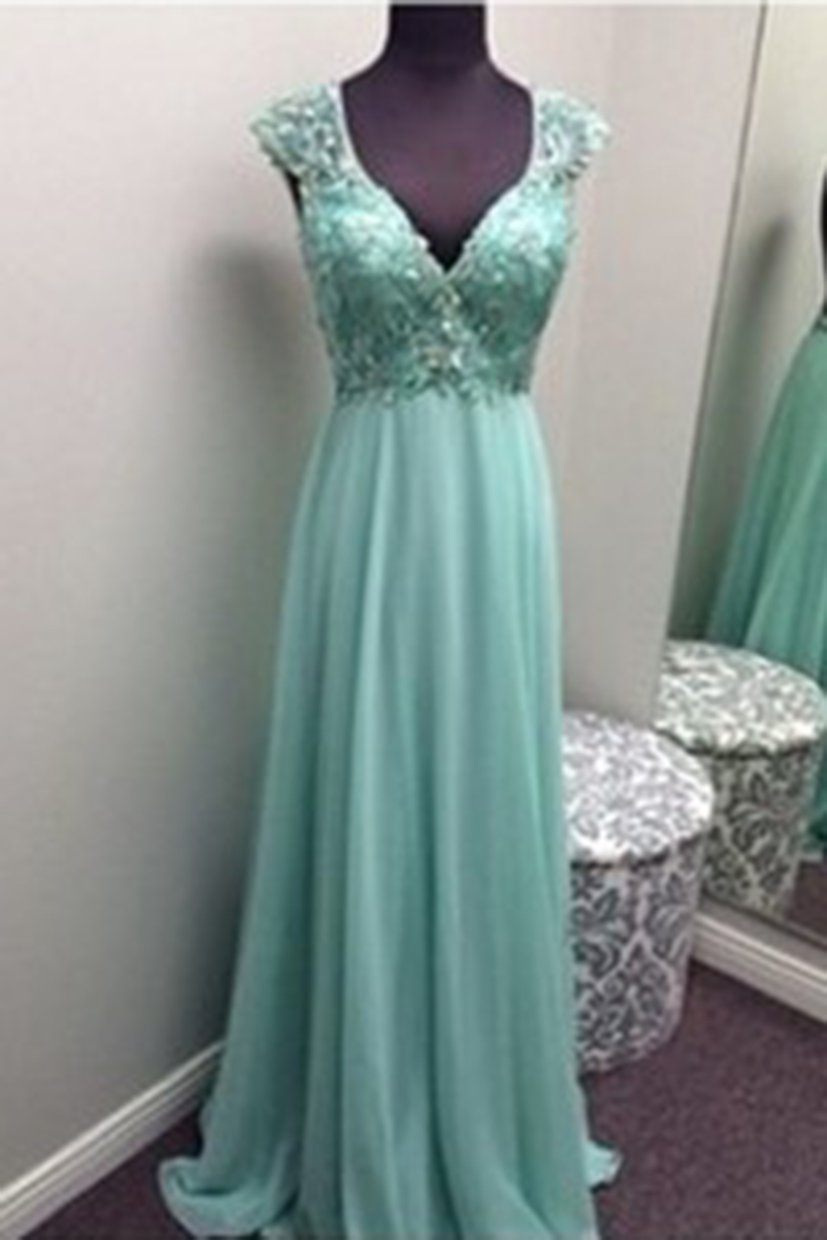 Pretty Green Chiffon Open Back A-line Long Teenage Prom Dress, Cheap ...