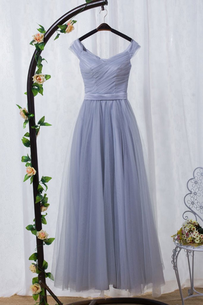 Spring Gray Tulle Long Tulle A-line Prom Dress, Long Bridesmaid Dress ...